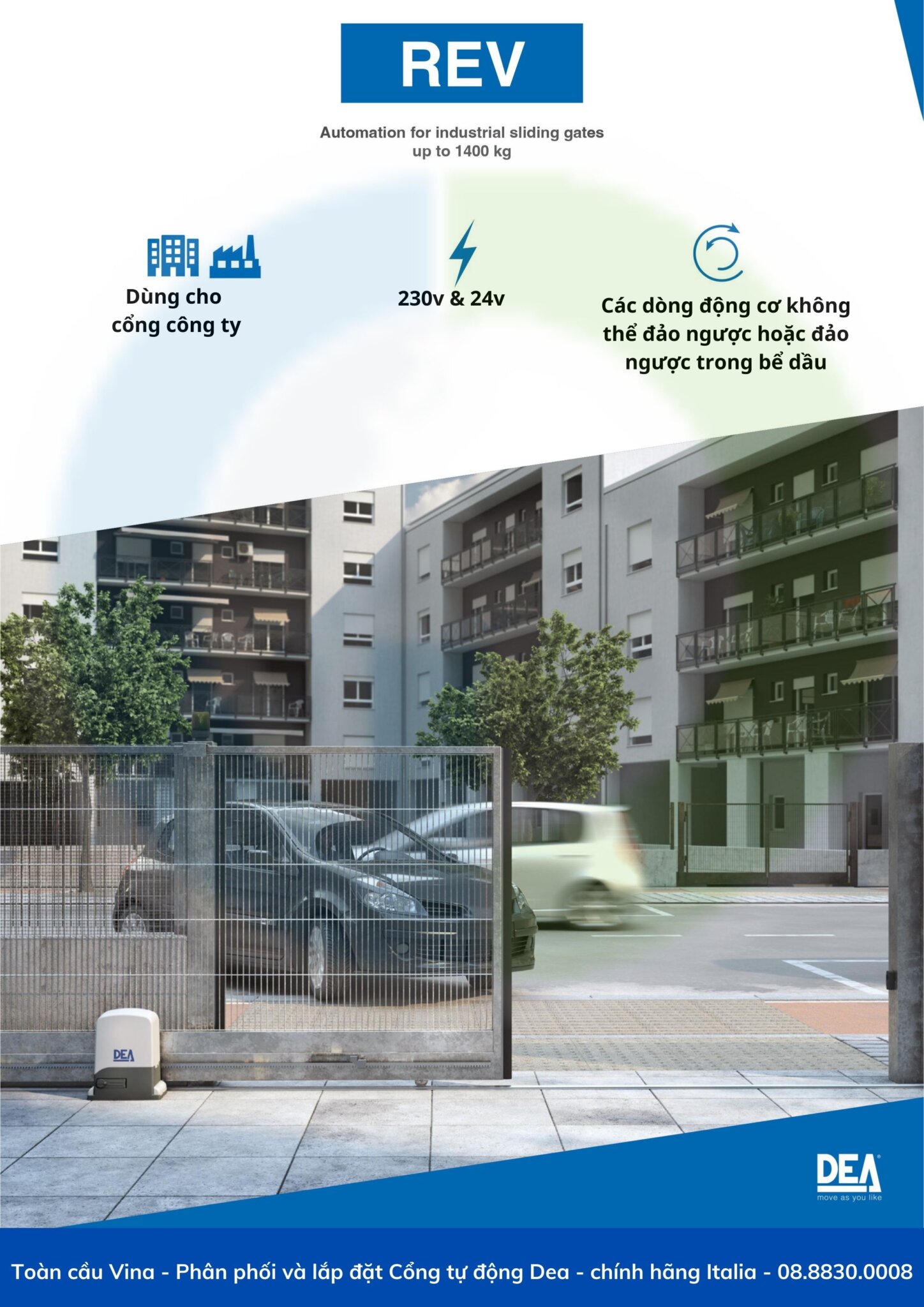 BỘ CỔNG LÙA TẢI 1400 KG - DEA REV 220V/24V | Chính hãng DEA Italia ...